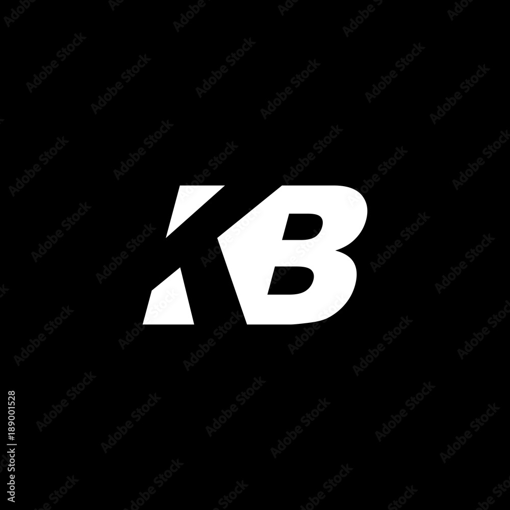 Initial letter KB, negative space logo, white on black background Stock ...