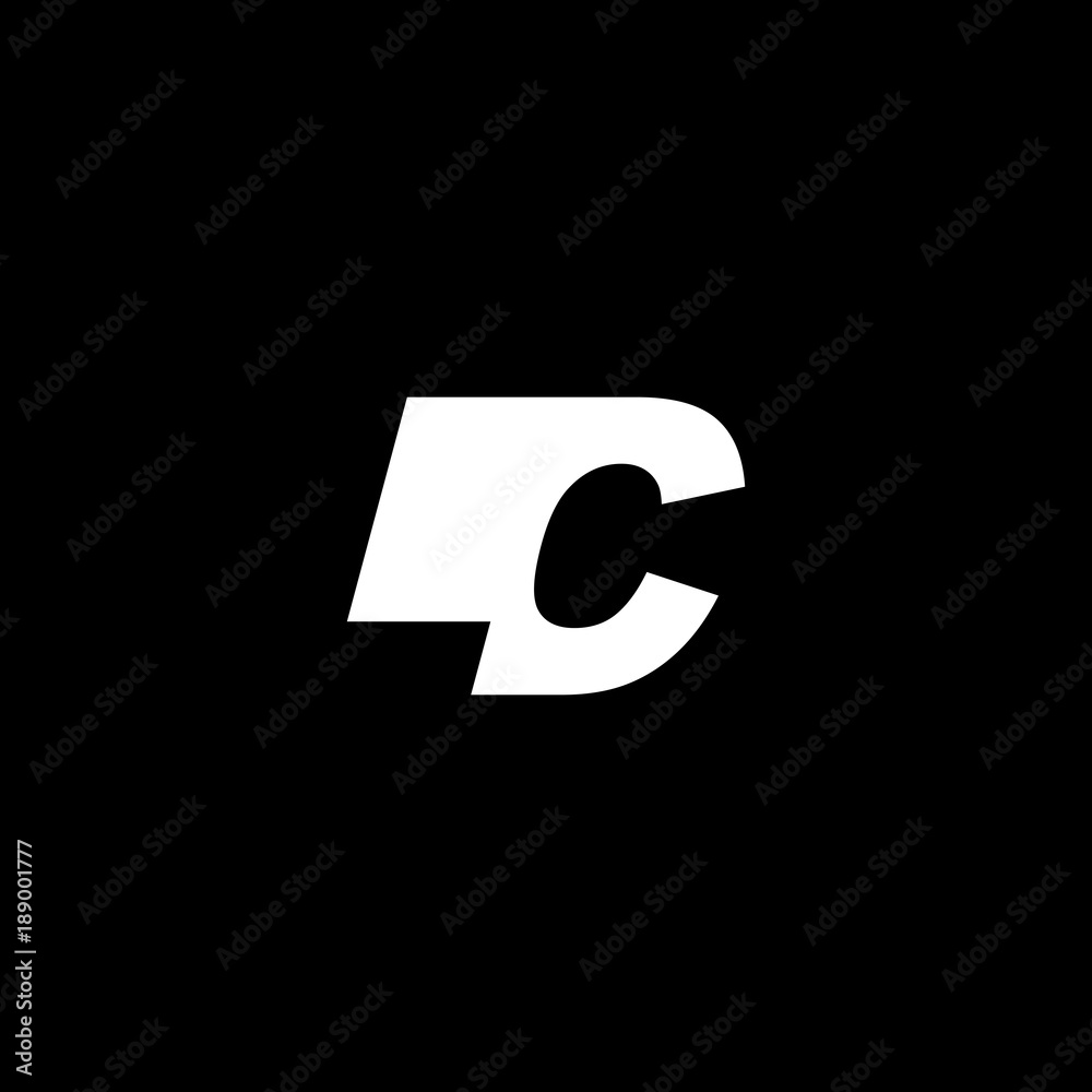 Initial letter LC, negative space logo, white on black background Stock ...