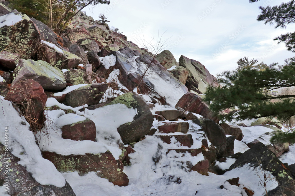 Wisconsin ice age nature background. Beautiful winter landscape in a ...
