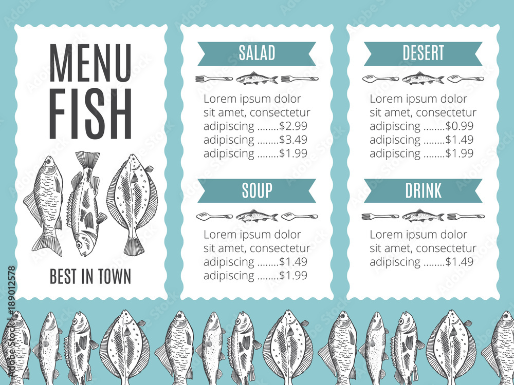 Fish menu template for your restaurant Stock Illustration | Adobe Stock