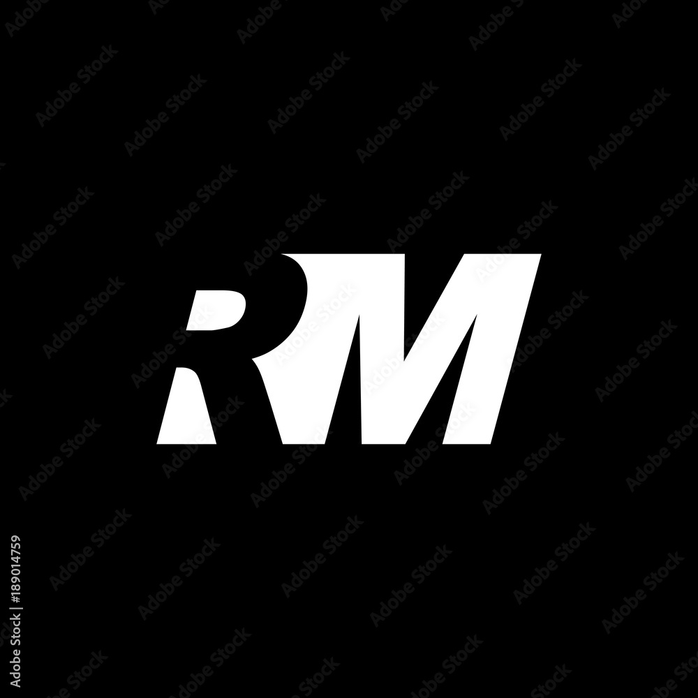 Initial letter RM, negative space logo, white on black background Stock ...