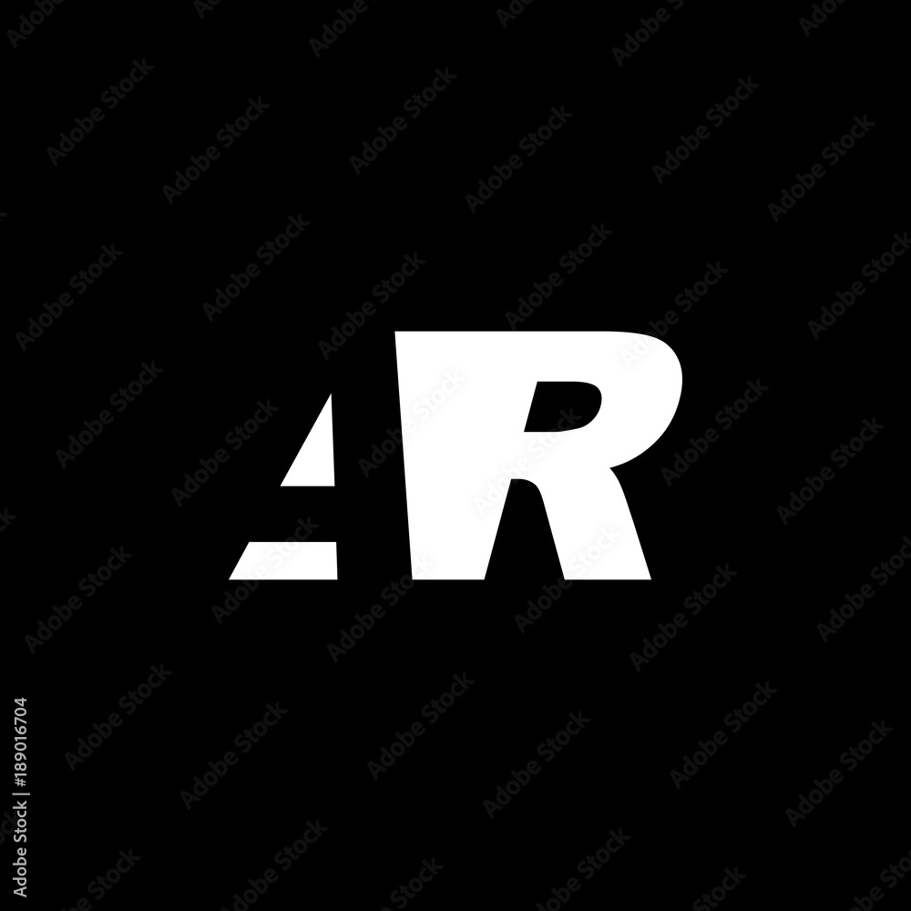 Initial letter AR, negative space logo, white on black background Stock ...