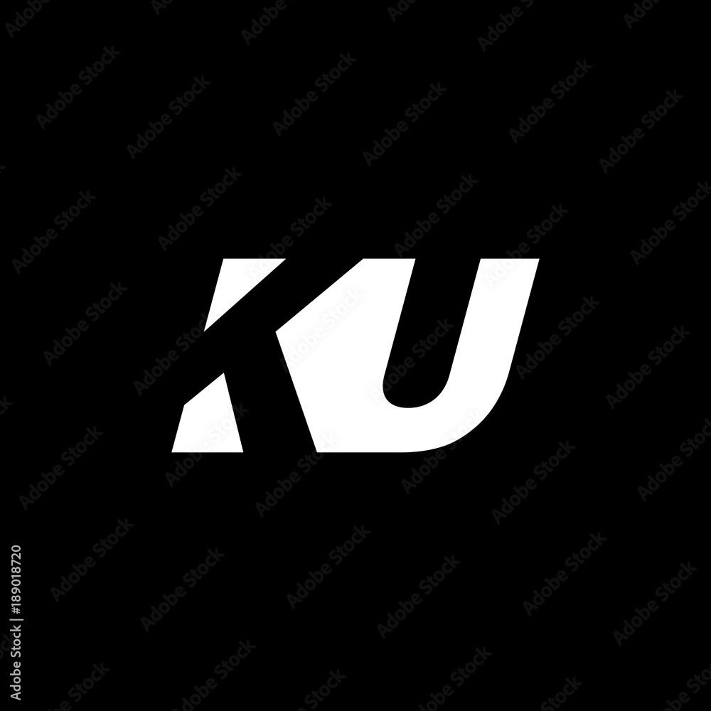 Initial letter KU, negative space logo, white on black background Stock ...