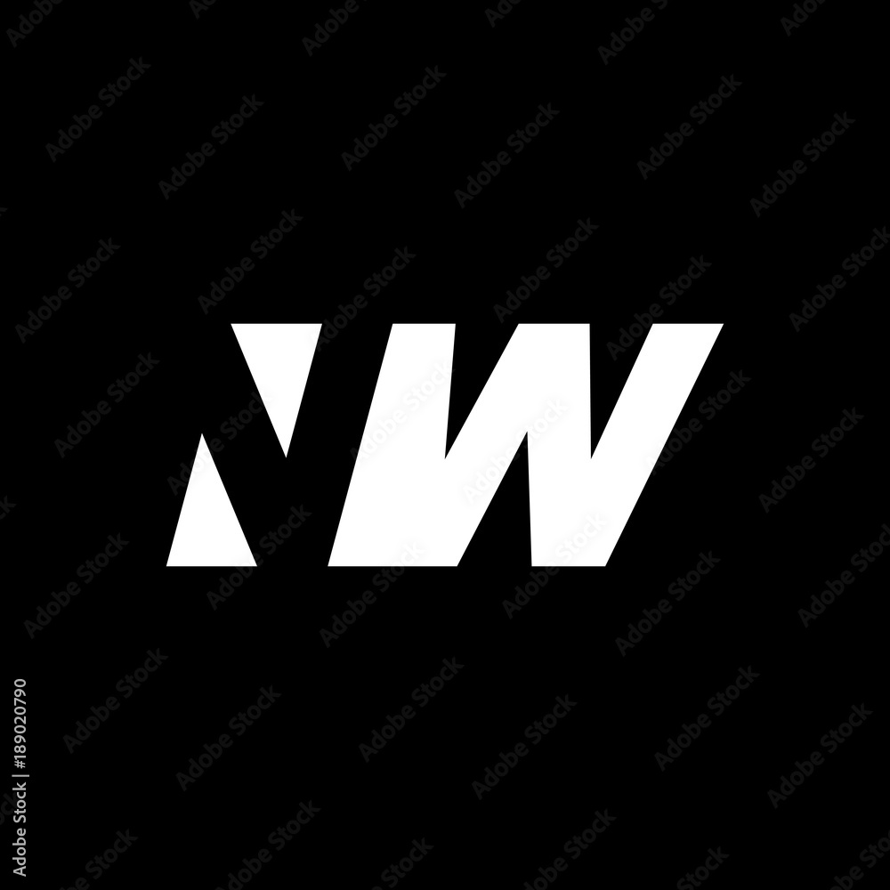 Initial letter NW, negative space logo, white on black background Stock ...
