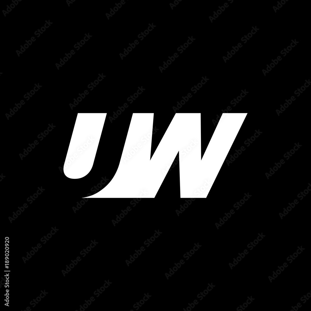 Initial letter UW, negative space logo, white on black background Stock ...