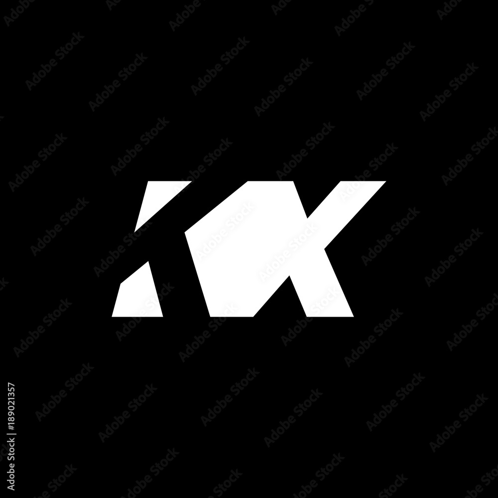 Initial letter KX, negative space logo, white on black background Stock ...