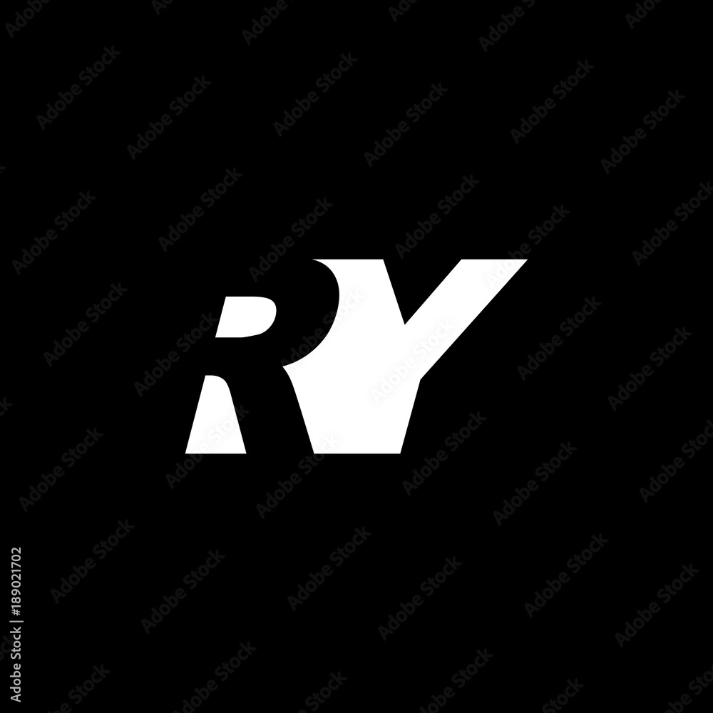 Initial letter RY, negative space logo, white on black background Stock ...