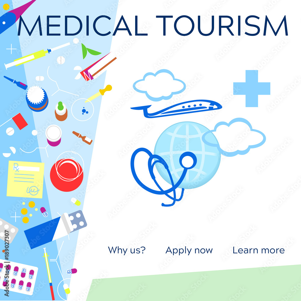 Medical tourism concept symbol background. Medical stethoscope on globe ...