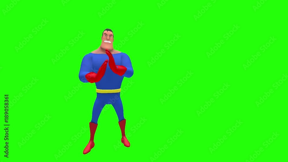 Annoyed hostile animated superhero strongman cartoon character rubs ...
