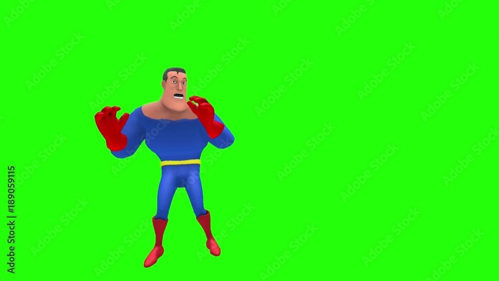 Scared timid animated superhero strongman cartoon character cowers ...