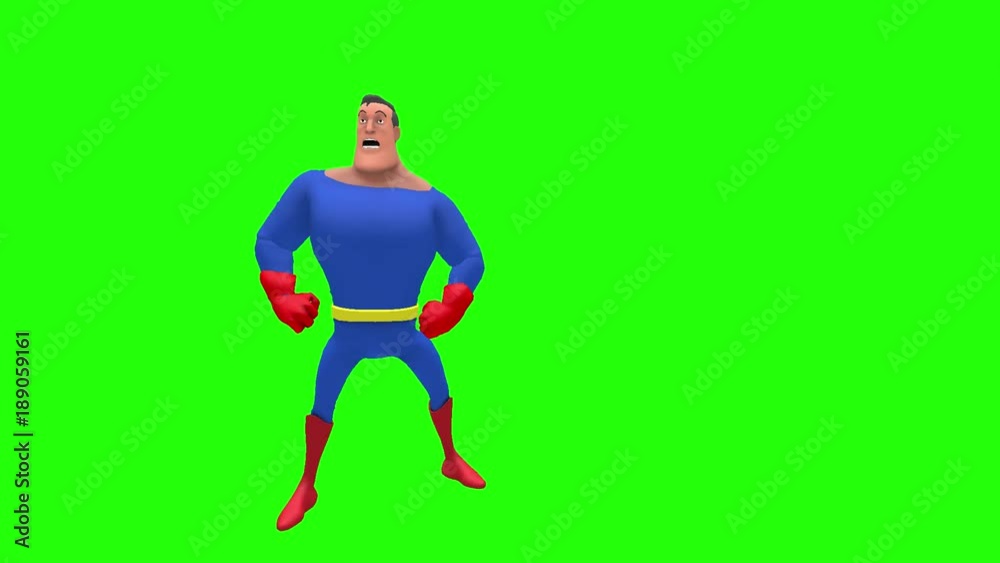 Cowering paranoid animated superhero strongman cartoon character in ...