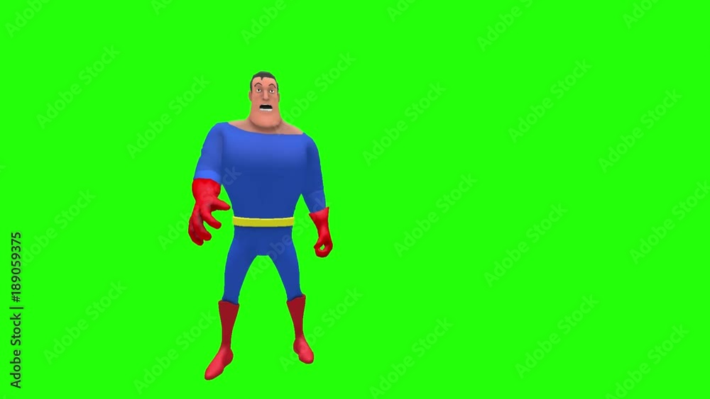 Frightened nervous animated superhero strongman cartoon character ...