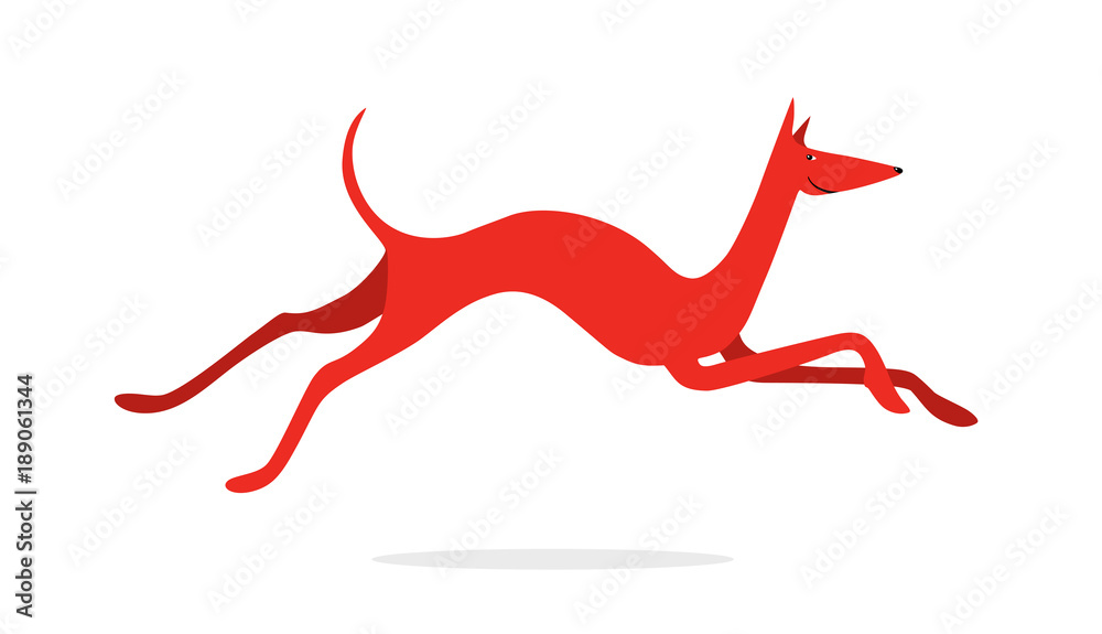 Smiling red hound dog in flight phase. Vector. Isolated on white ...