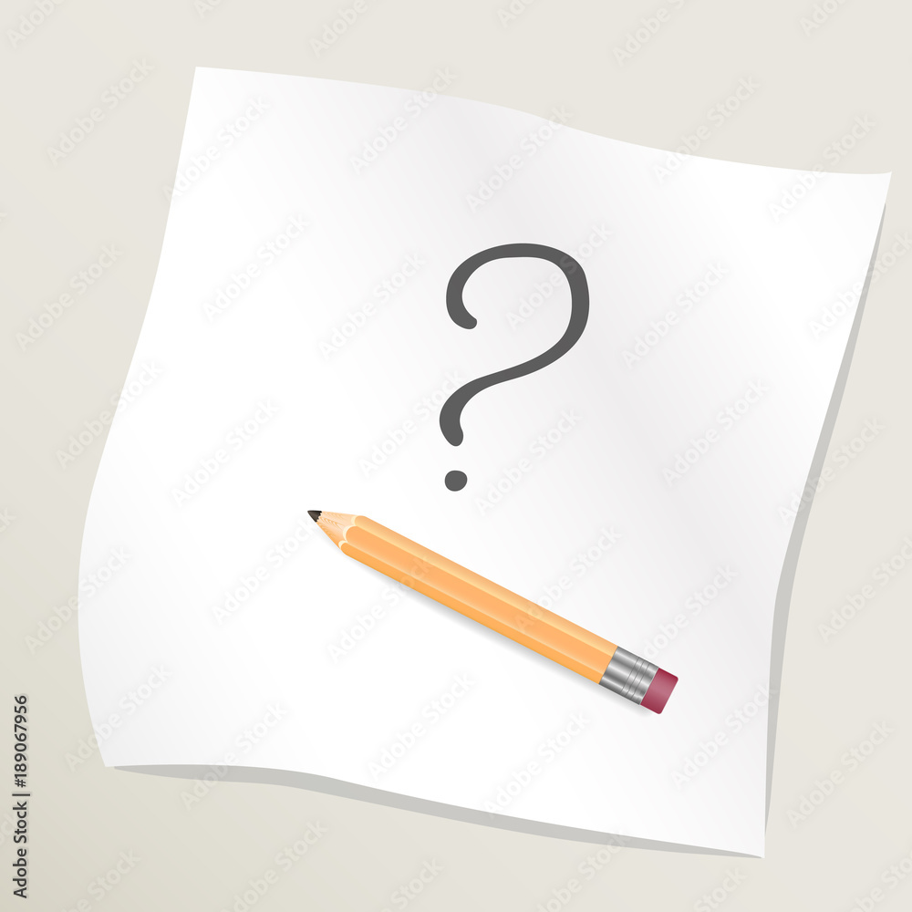 Pencil drawing question mark on sheet of white paper. Vecror illustration vector de Stock Adobe Stock