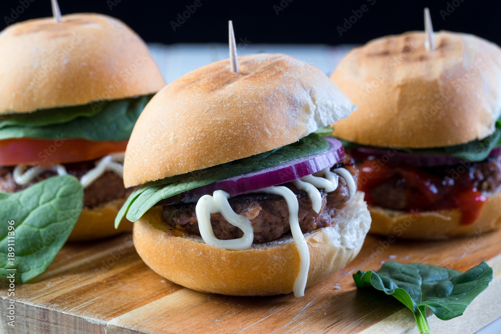small burger sliders for share mayo onion board sharing platter party ...