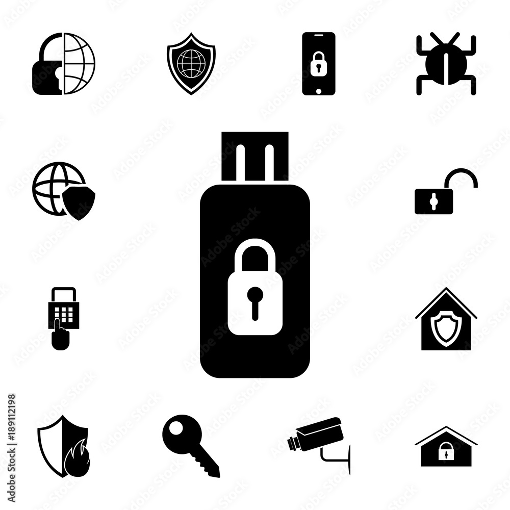 Secure Usb drive icon. Set of cybersecurity icons. Signs, outline ...