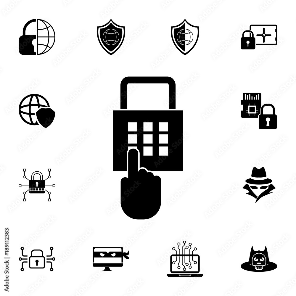 The pin code icon. Password and unlock, access, identification. Set of ...