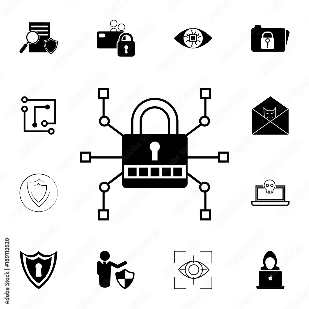 electronic lock icon. Set of cybersecurity icons. Signs, outline ...