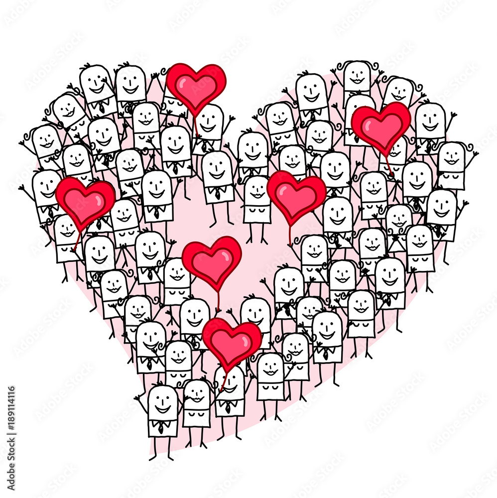 Cartoon Group of People making a Heart shape Stock Vector | Adobe Stock