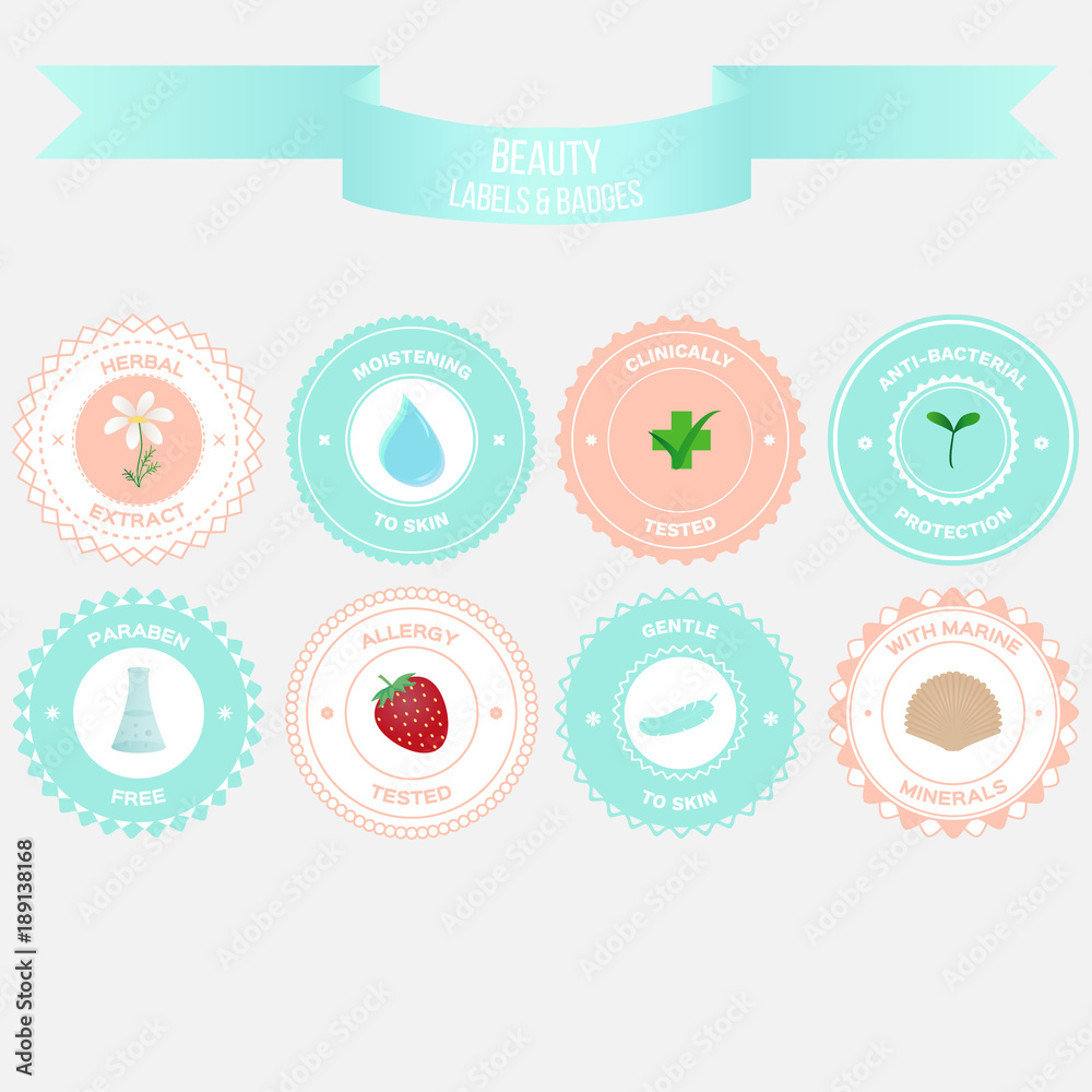Cosmetics labels and badges. Vector set of badges and labels with ...