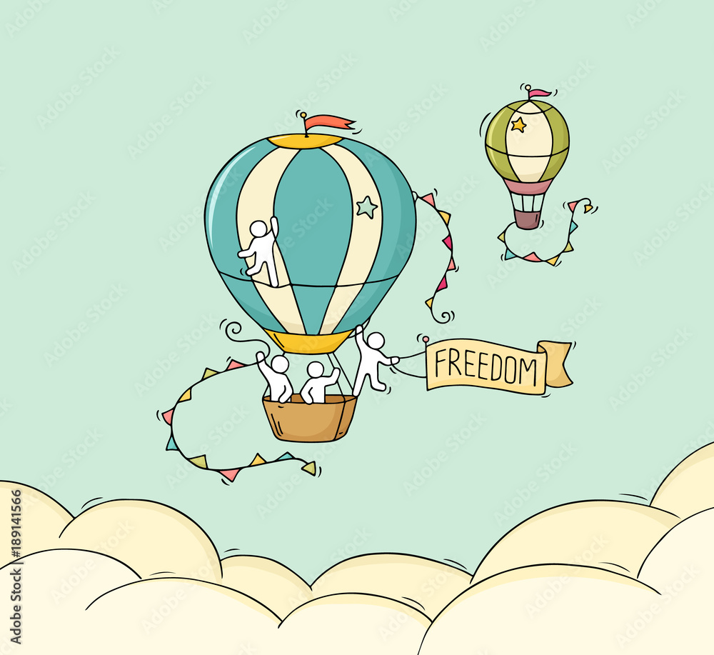 Cartoon little people fly in air. Stock Vector | Adobe Stock