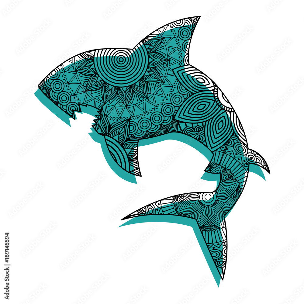 hand drawn for adult coloring pages with shark zentangle vector ...