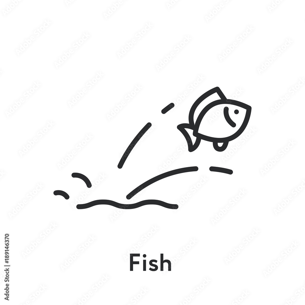 Fish Jumping Out from Water River Splash Minimal Flat Line Outline ...