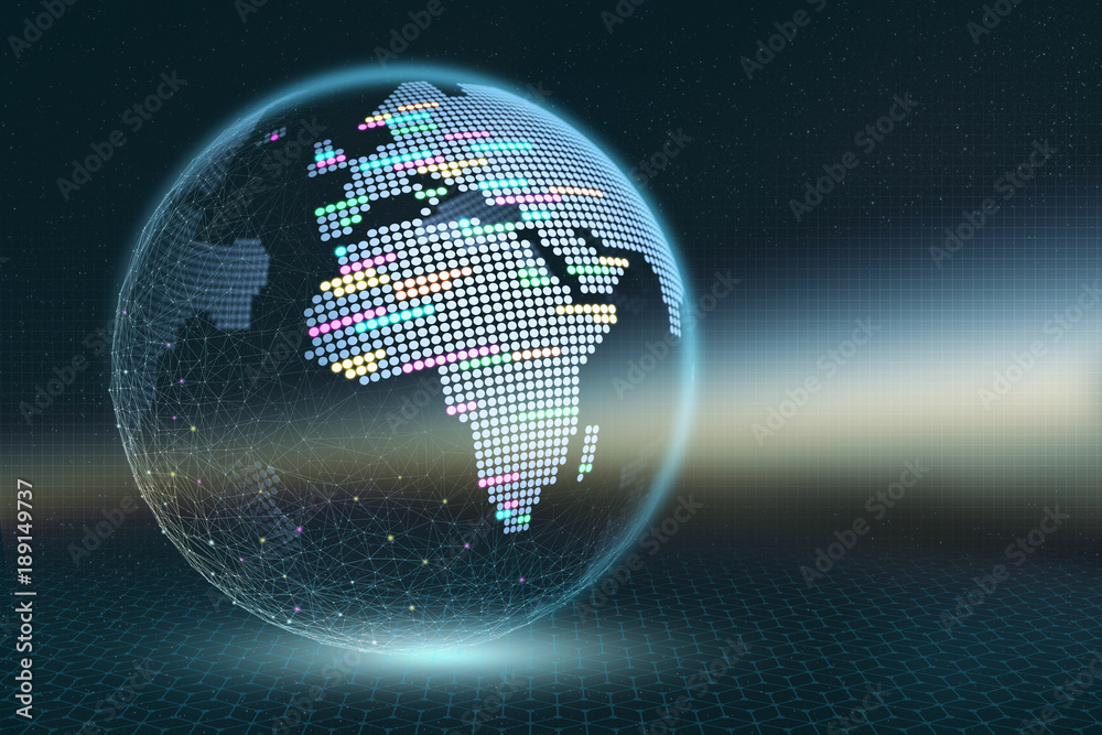 Planet Earth 3D illustration. Transparent pixel map with luminous ...