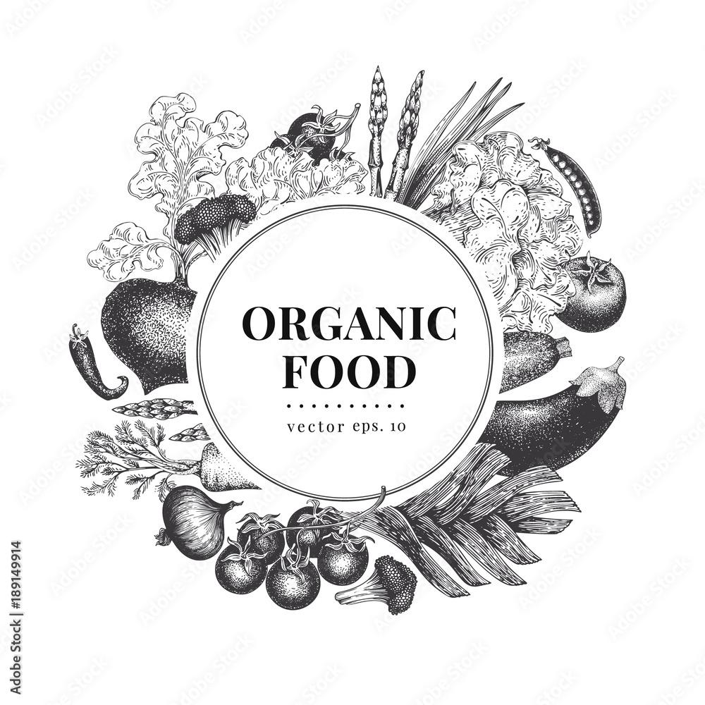 Vegetable hand drawn vector illustration. Retro Vegetable engraved ...