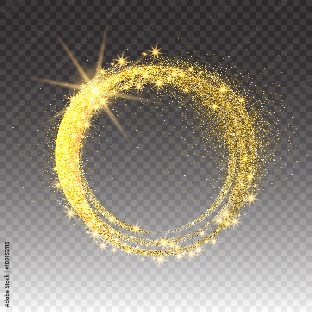 Gold glittering star dust circles. Twinkling ellipse on checkered ...