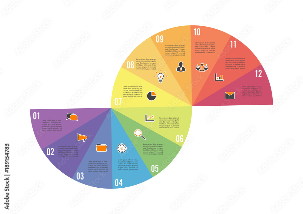 Circle chart infographic template with 12 options for presentations ...