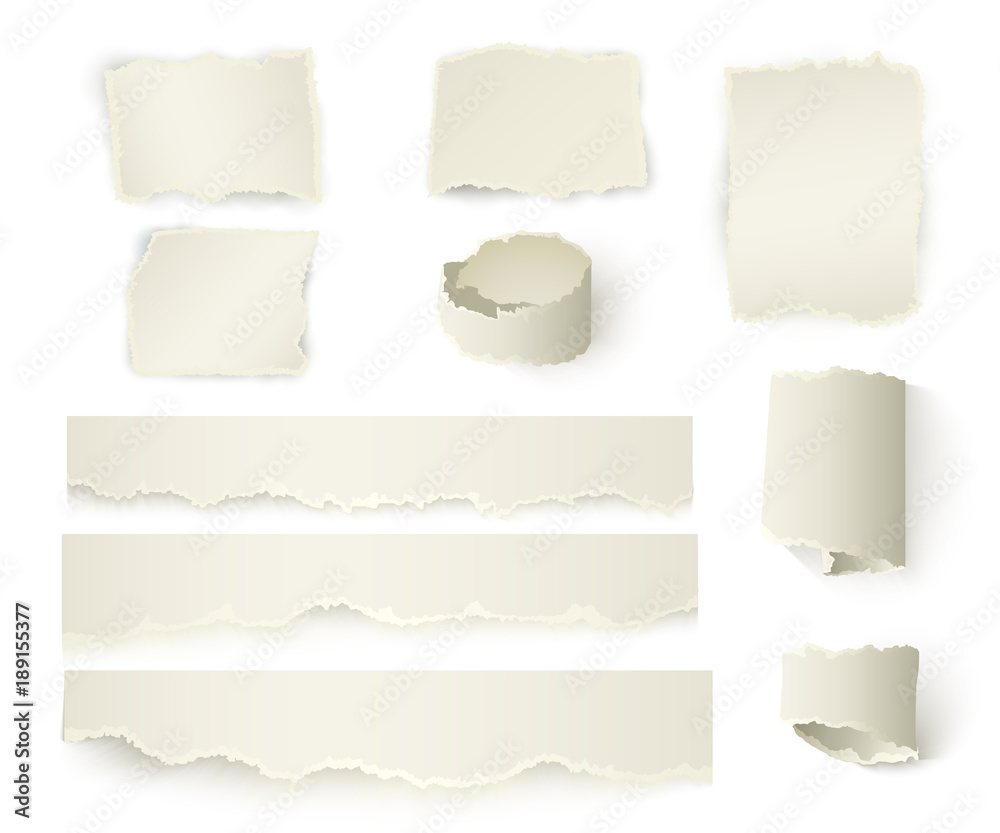 Square realistic piece of torn-off blank paper with ripped, ragged ...