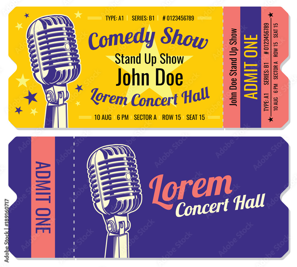 Stand up comedy show entrance vector tickets template Stock Vector ...
