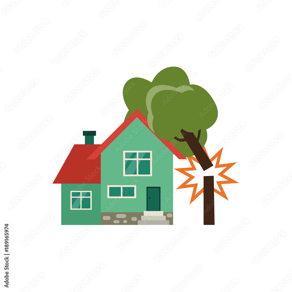 Broken tree falling on two-storied cottage house, property insurance ...