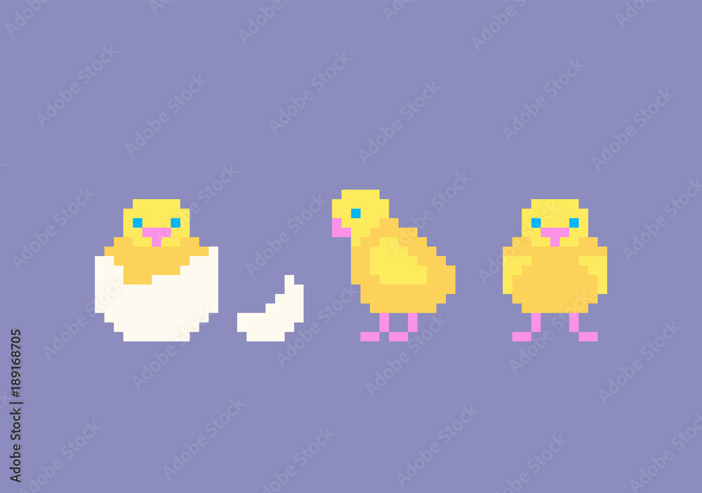 Pixel art cute cartoon chicken set. Stock Vector | Adobe Stock