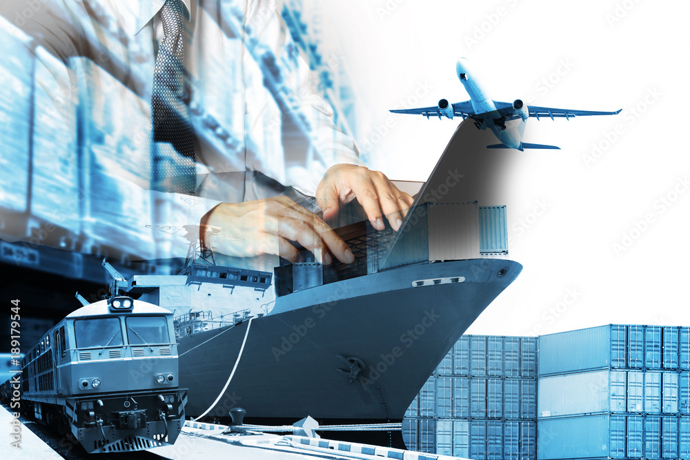 Transportation, import-export and logistics concept, container truck ...