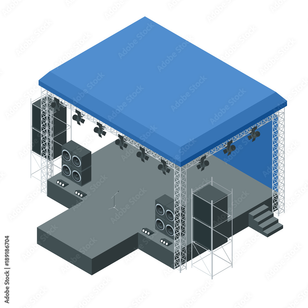 Isometric outdoor concert stage, truss system. Podium concert stage ...