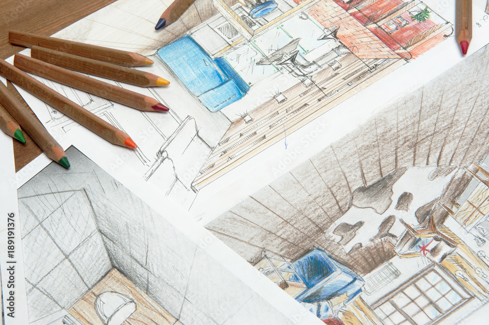 Outline drawings for the design of the kitchen design, everything is ...