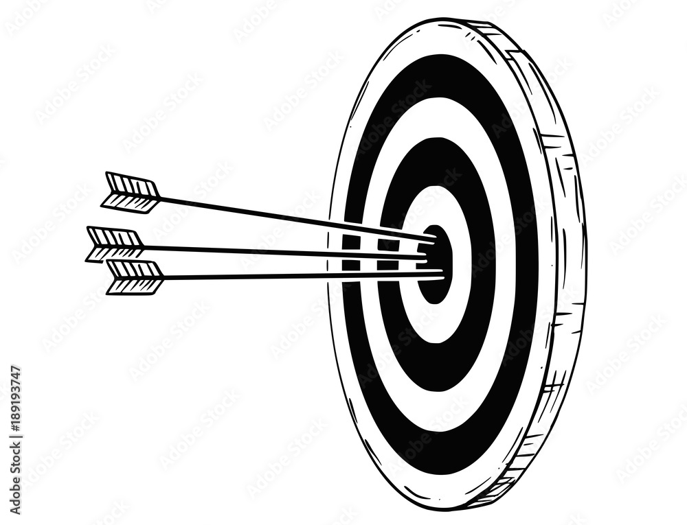 Cartoon drawing conceptual illustration of target, dartboard or clout ...