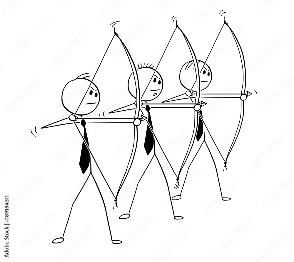 Cartoon stick man drawing conceptual illustration of three businessmen ...
