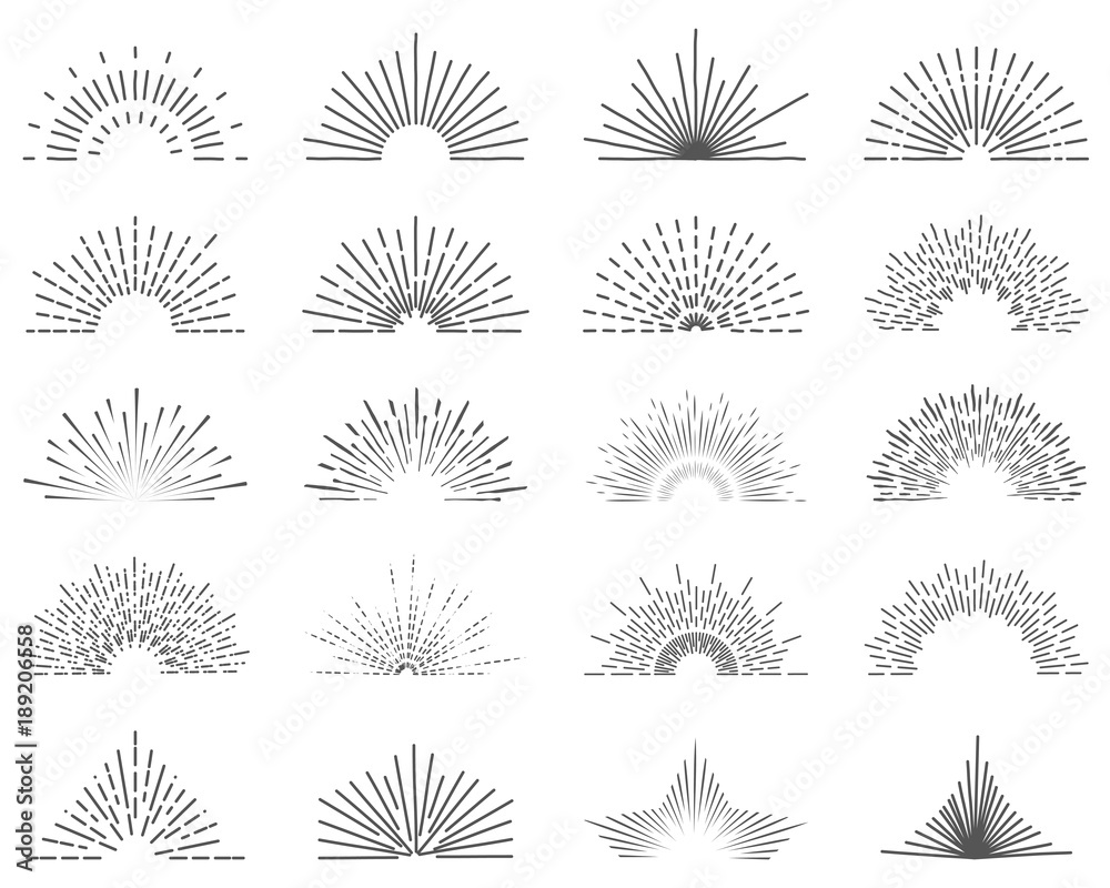 Set of twenty line light rays. Sun bursts for vintage style logos. 20 ...