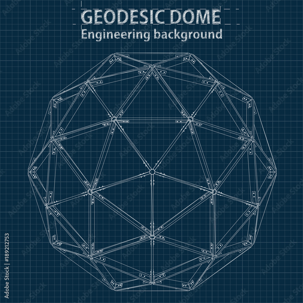 Photo Drawing blueprint geodesic domes with lines of building, HENADZ | Posters, tableaux et ...