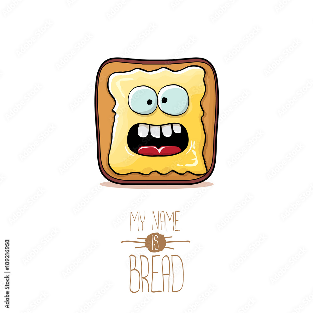 vector funky cartoon cute white sliced toast bread character with ...