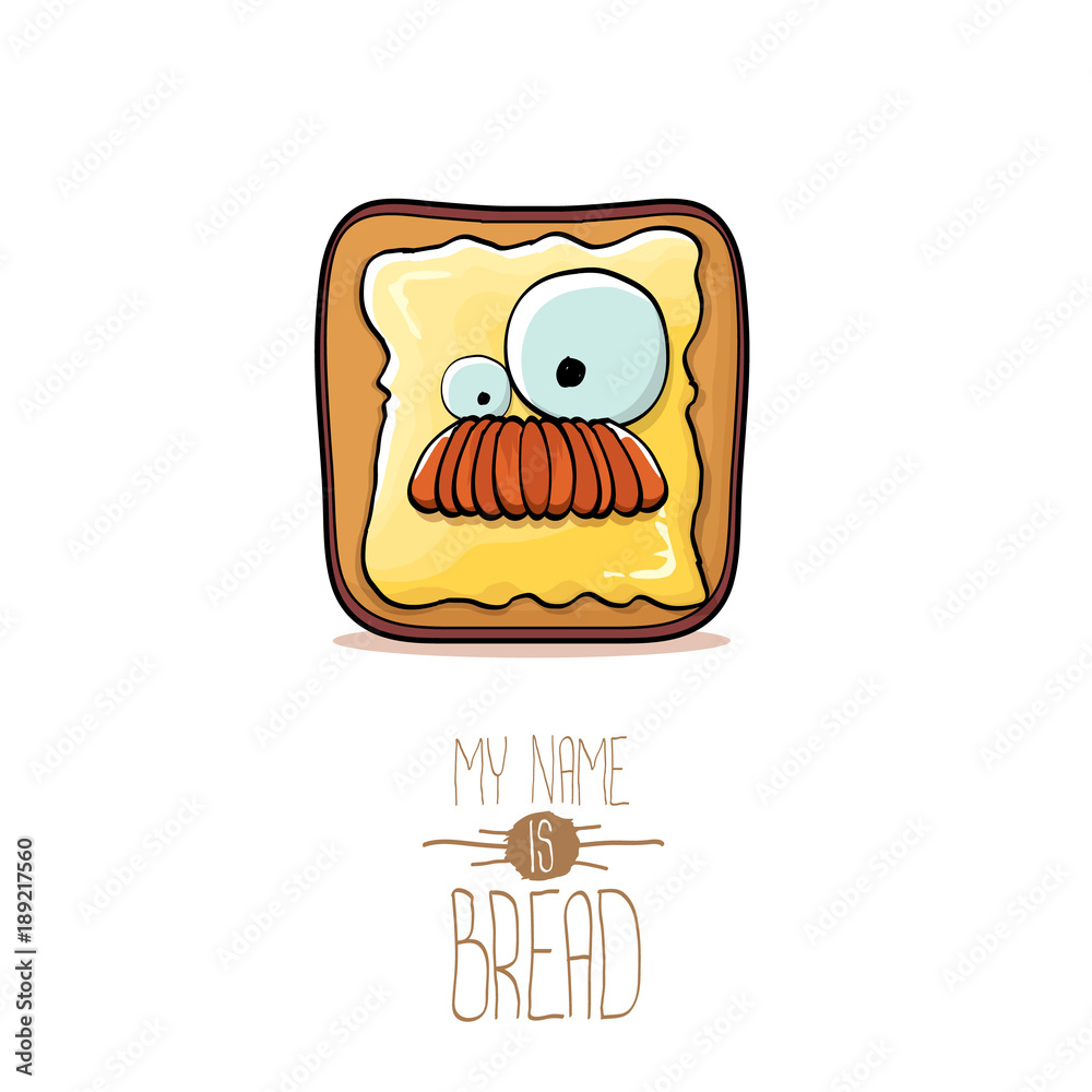 vector funky cartoon cute white sliced toast bread character with ...