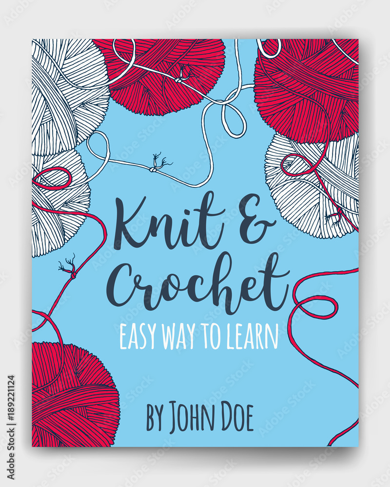 Vector yarn balls book cover, mock up for knit and crochet classes ...