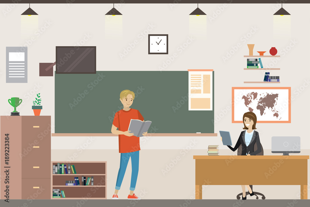 Cartoon School classroom interior Stock Illustration | Adobe Stock
