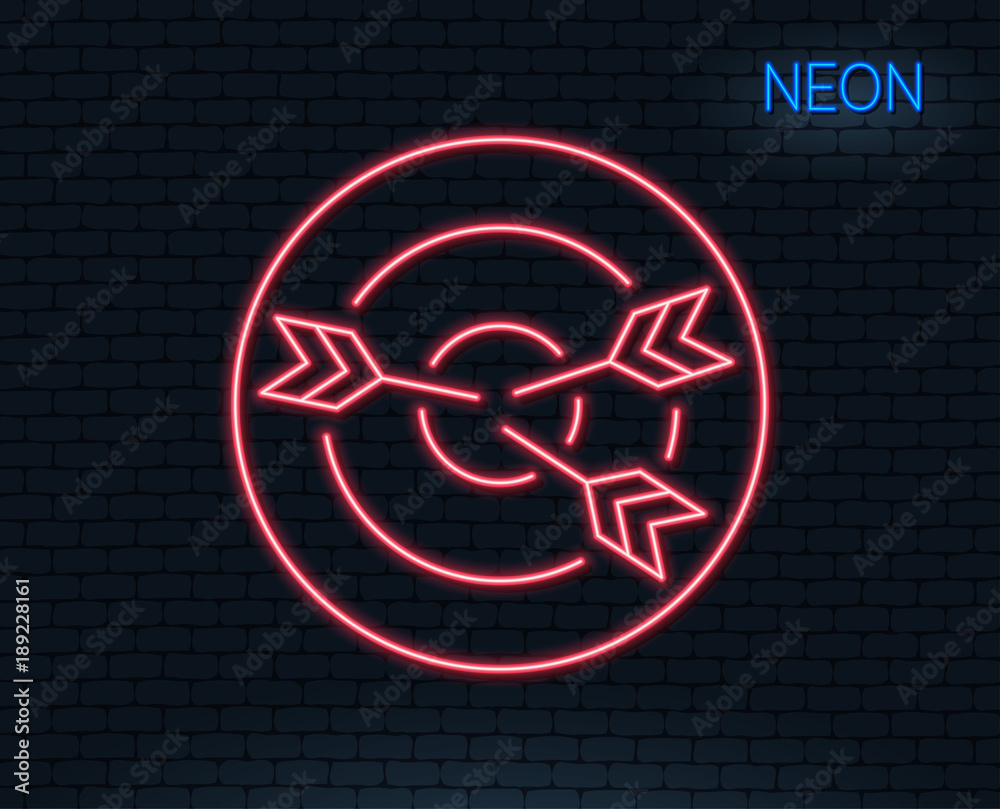 Neon light. Target line icon. Marketing targeting strategy symbol. Aim ...