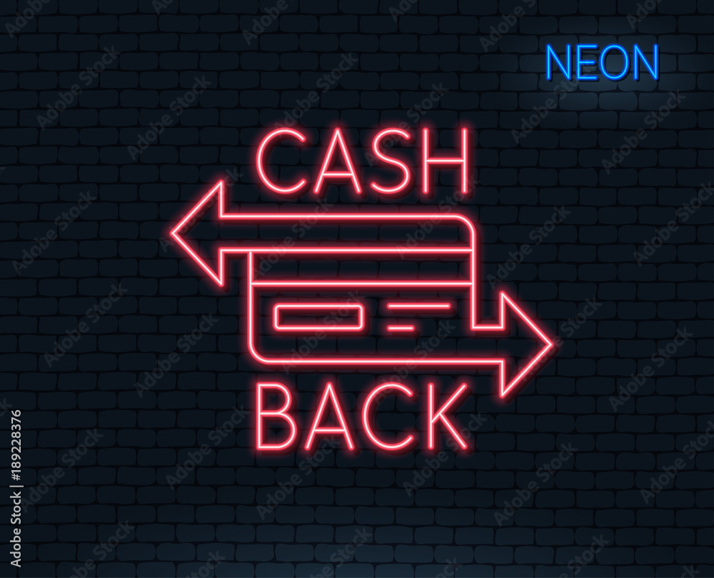 Neon light. Credit card line icon. Banking Payment card sign. Cashback ...