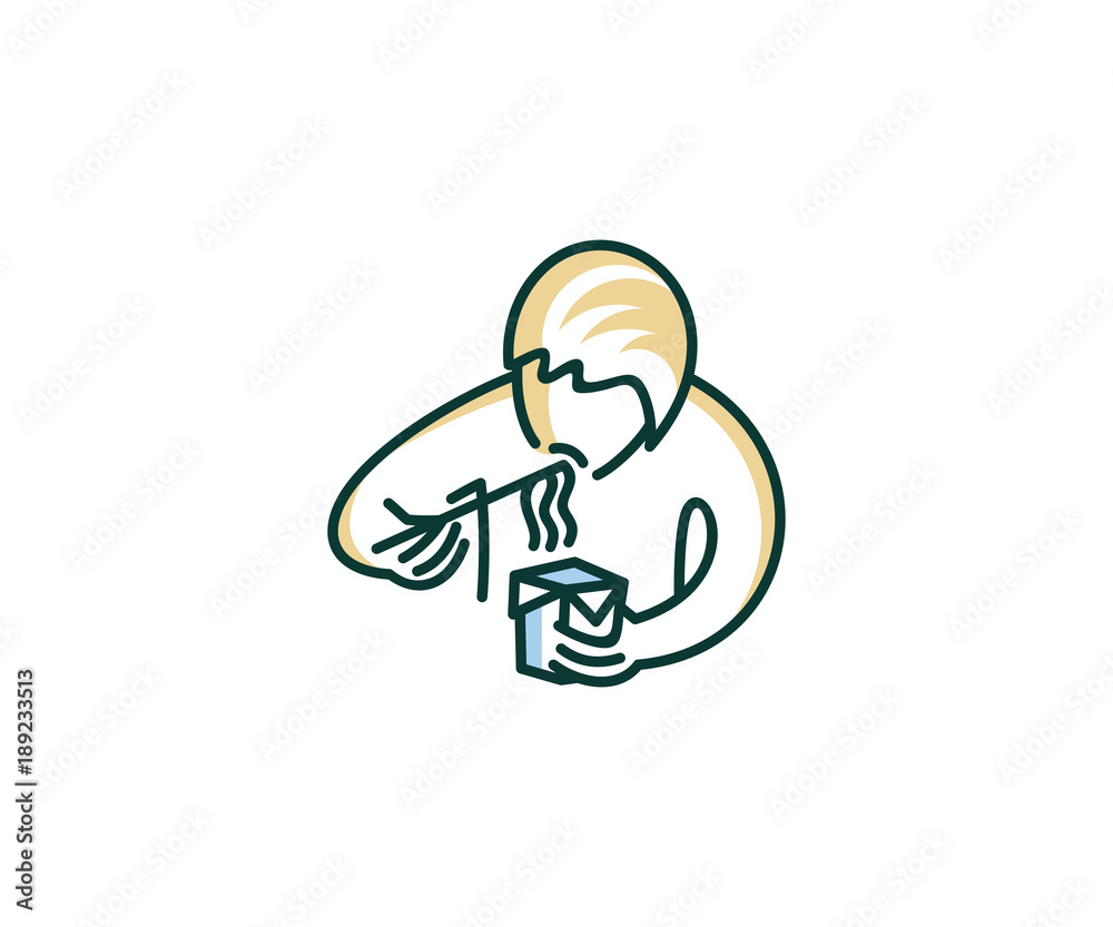 Man eating chinese food logo template. Man eating noodles vector design ...
