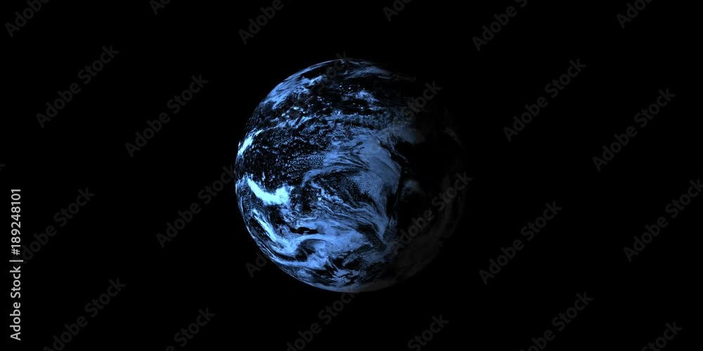 Rotation of the Earth, Space view simulation on black background ...